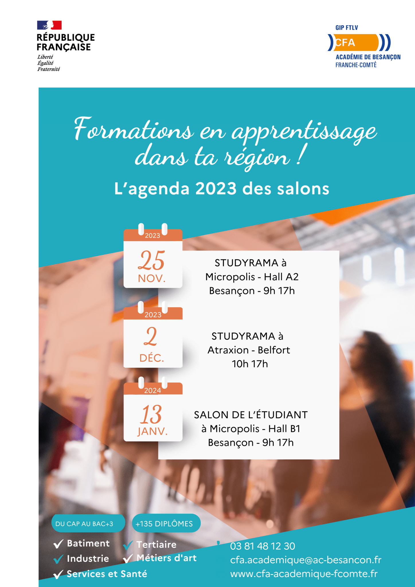 Salon STUDYRAMA et Salon de l'Étudiant 2023 - 2024 - CFA Académique Franche-Comté
